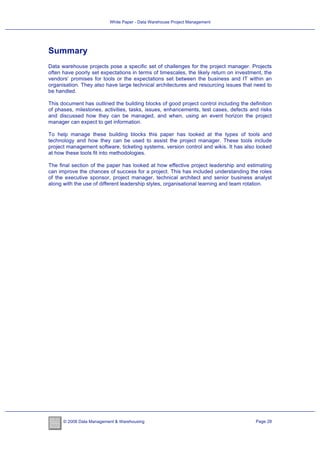 White Paper - Data Warehouse Project Management | PDF