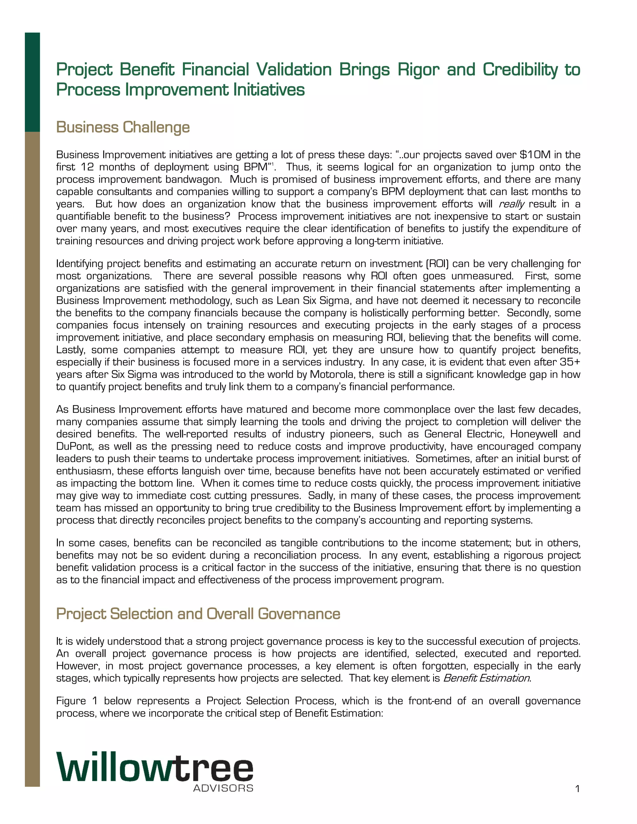 Project Benefit Validation - Lean Six Sigma | PDF