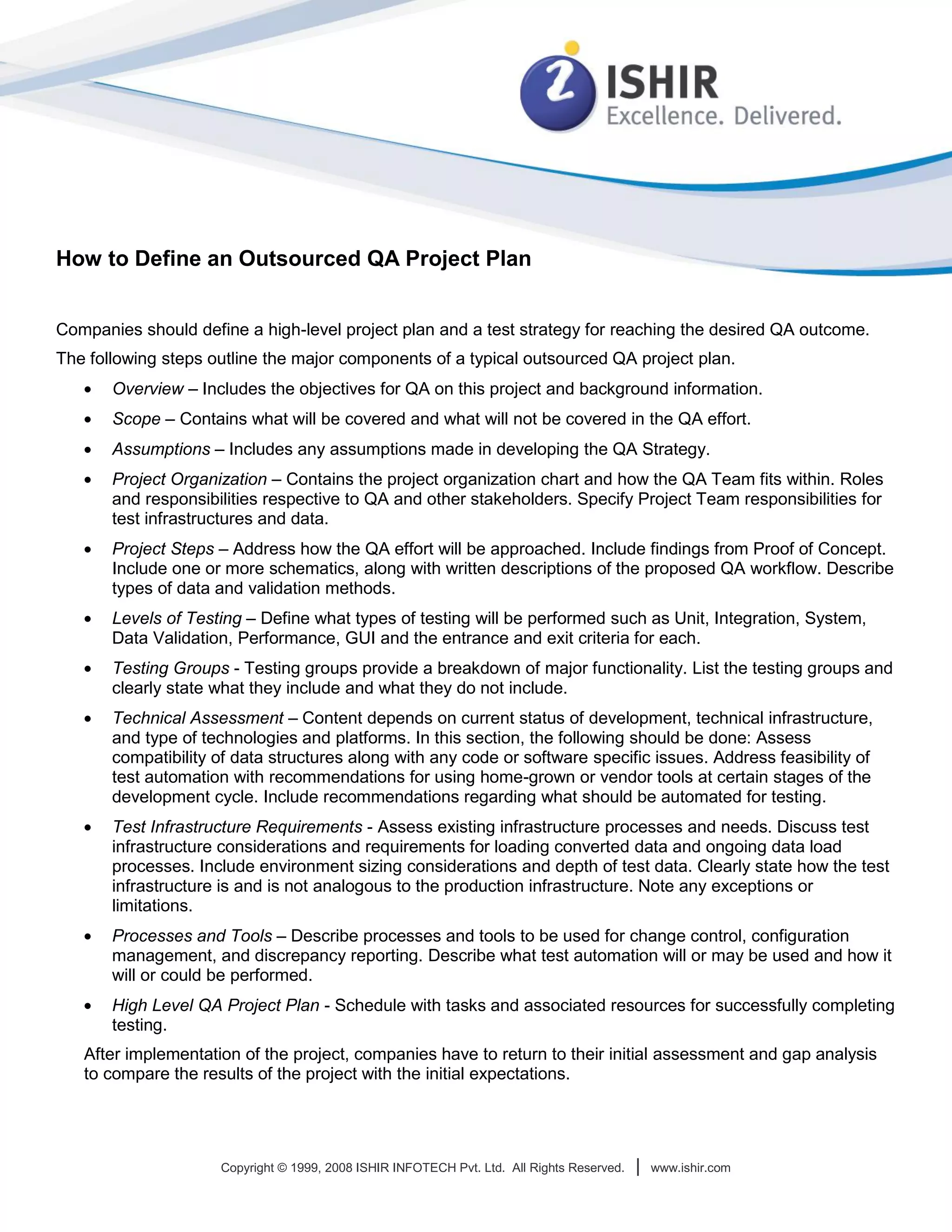 White Paper How To Define Outsourced Qa Project Plan, Quality Assurance, Project Management | PDF