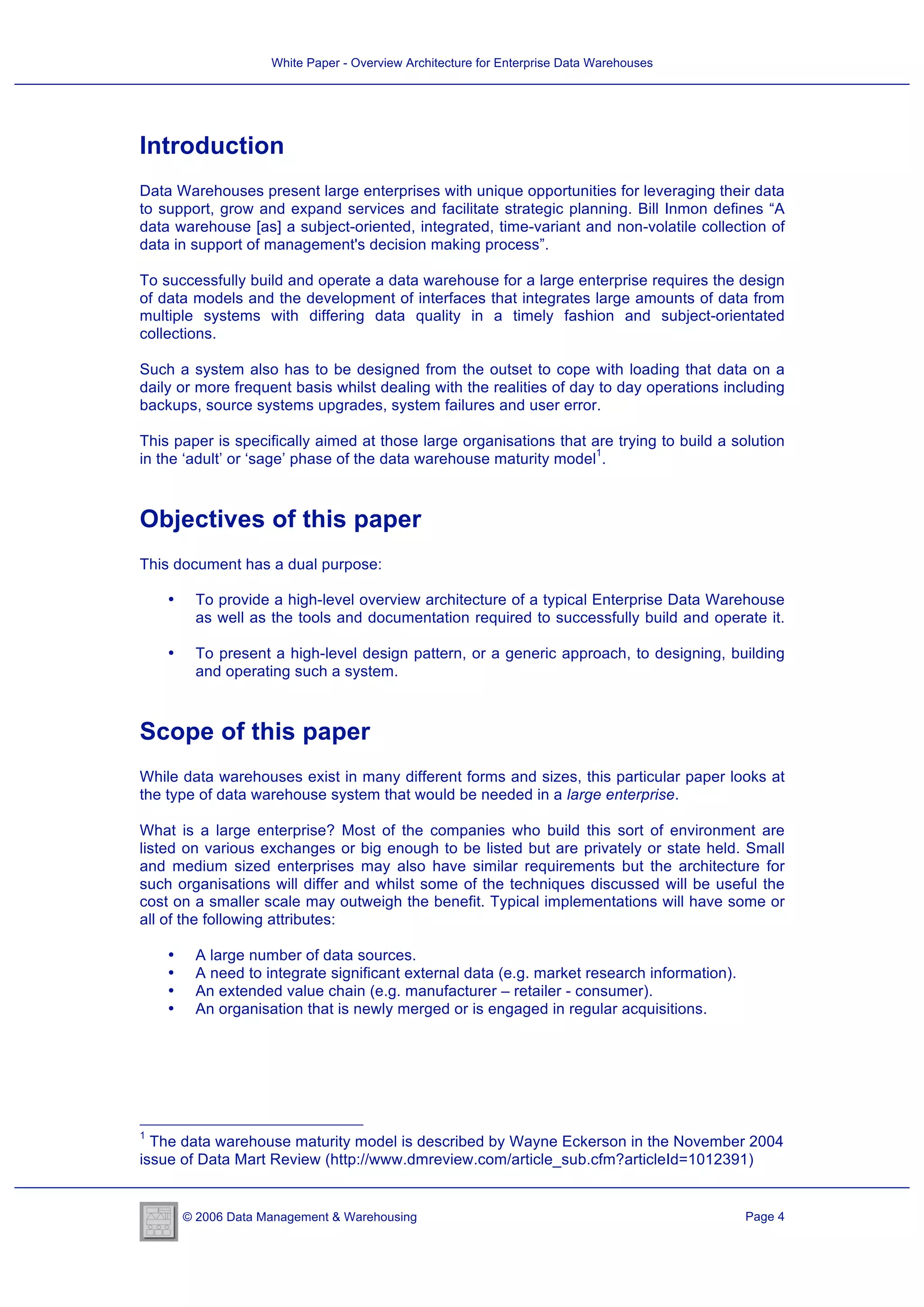 White Paper - Overview Architecture For Enterprise Data Warehouses | PDF | Databases | Computer ...