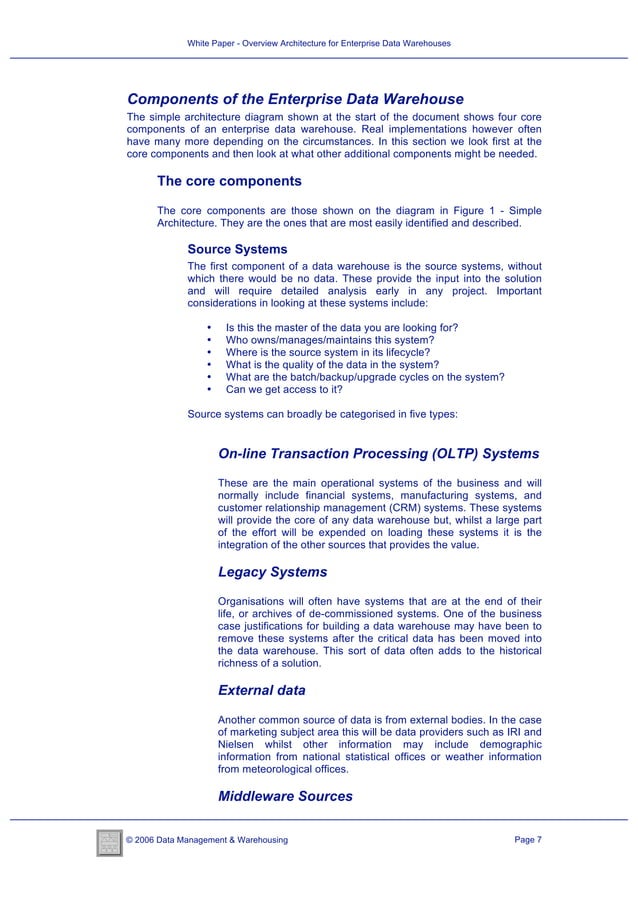 White Paper - Overview Architecture For Enterprise Data Warehouses | PDF | Databases | Computer ...