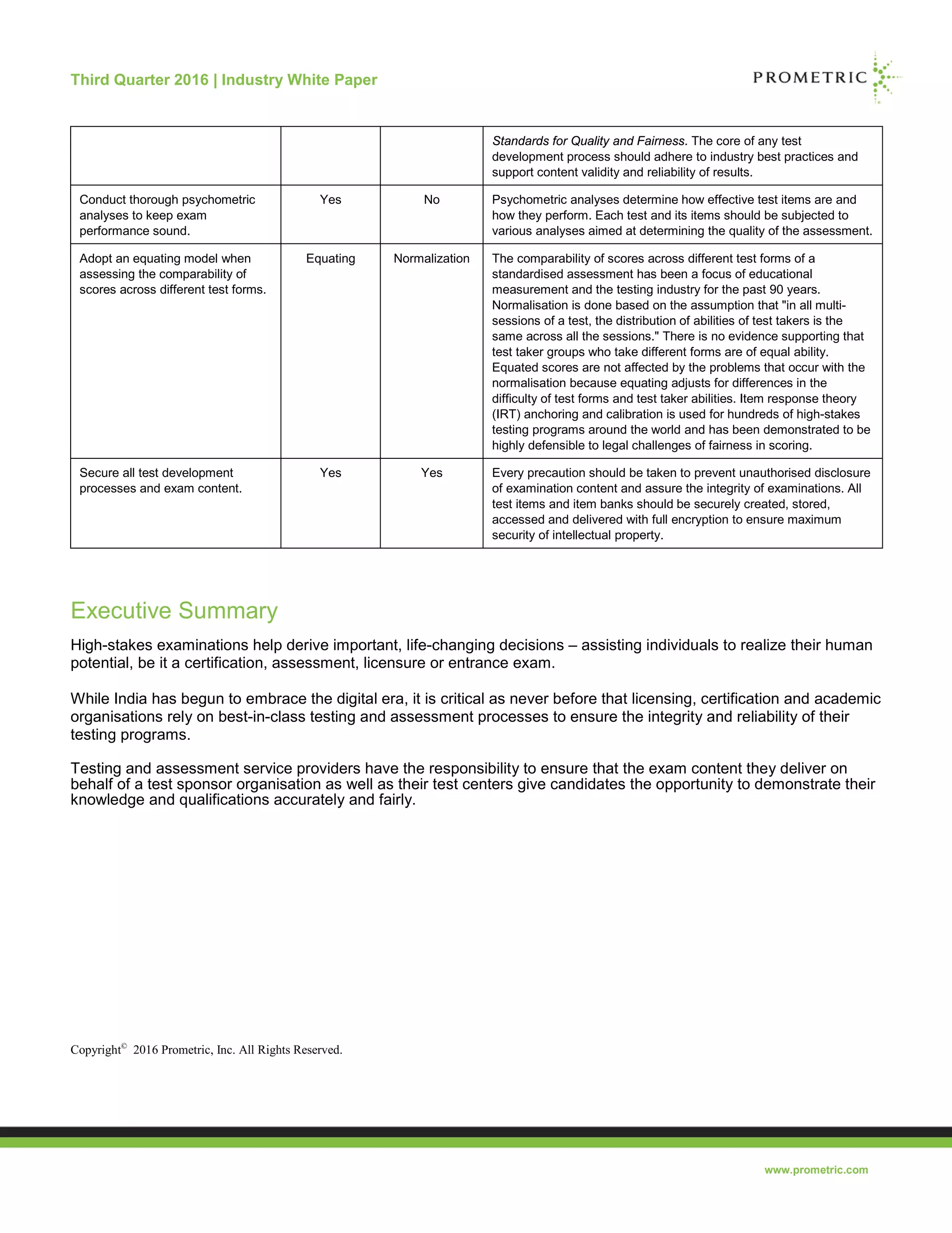 White Paper Differentiators - Prometric | PDF | Standardized Testing ...