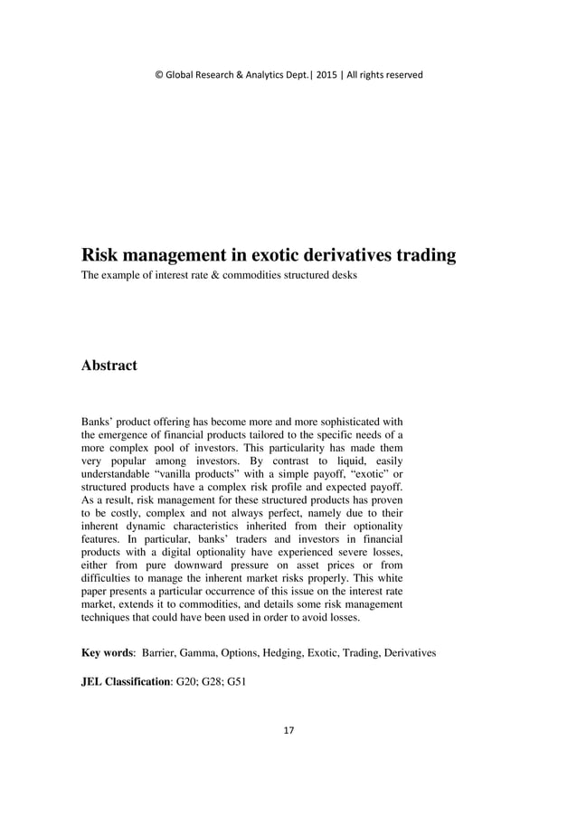 Risk management in exotic derivatives trading | PDF