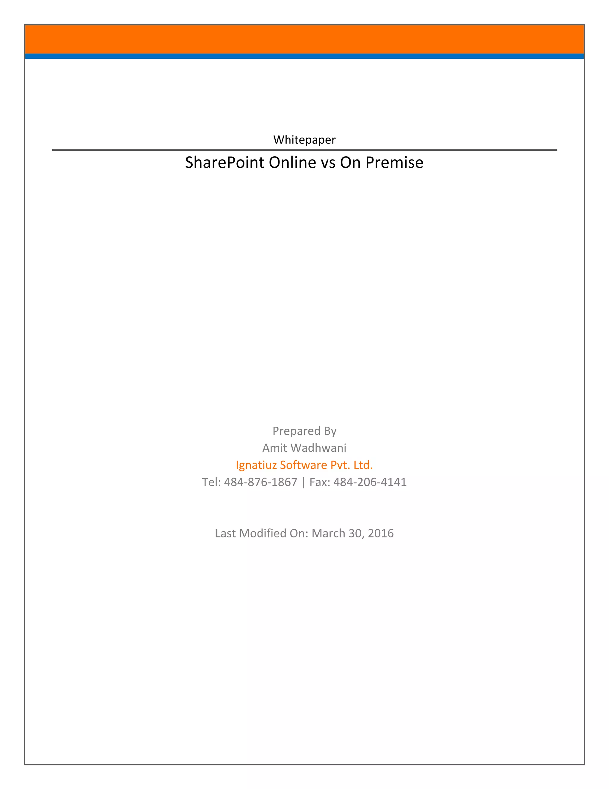Whitepaper SharePoint Online vs SharePoint On-premise | PDF