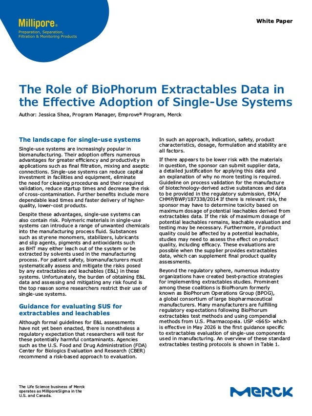 The Role of BioPhorum Extractables Data in the Effective Adoption of Single-Use Systems | PDF