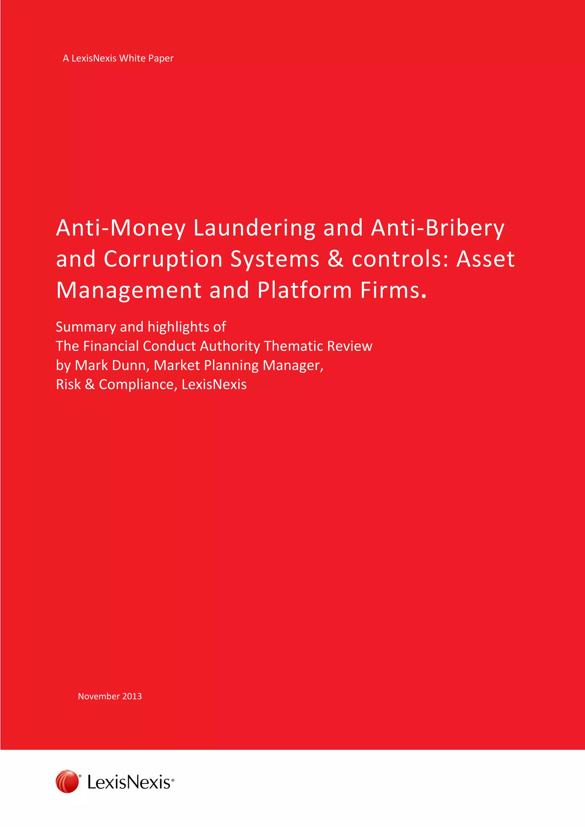 Anti-Money Laundering and Anti-Bribery and Corruption Systems & controls: Asset Management and ...