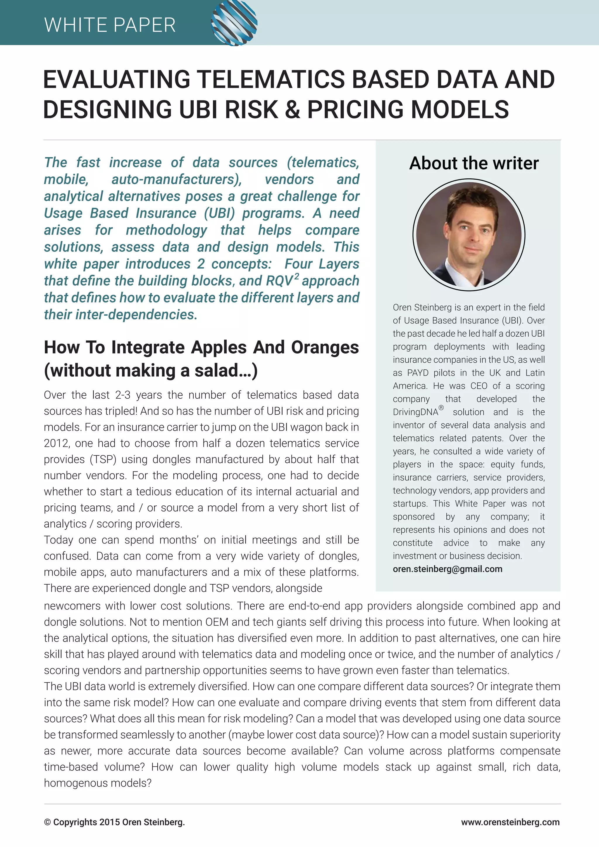 Evaluating Telematics Based Data and Designing UBI Risk & Pricing ...