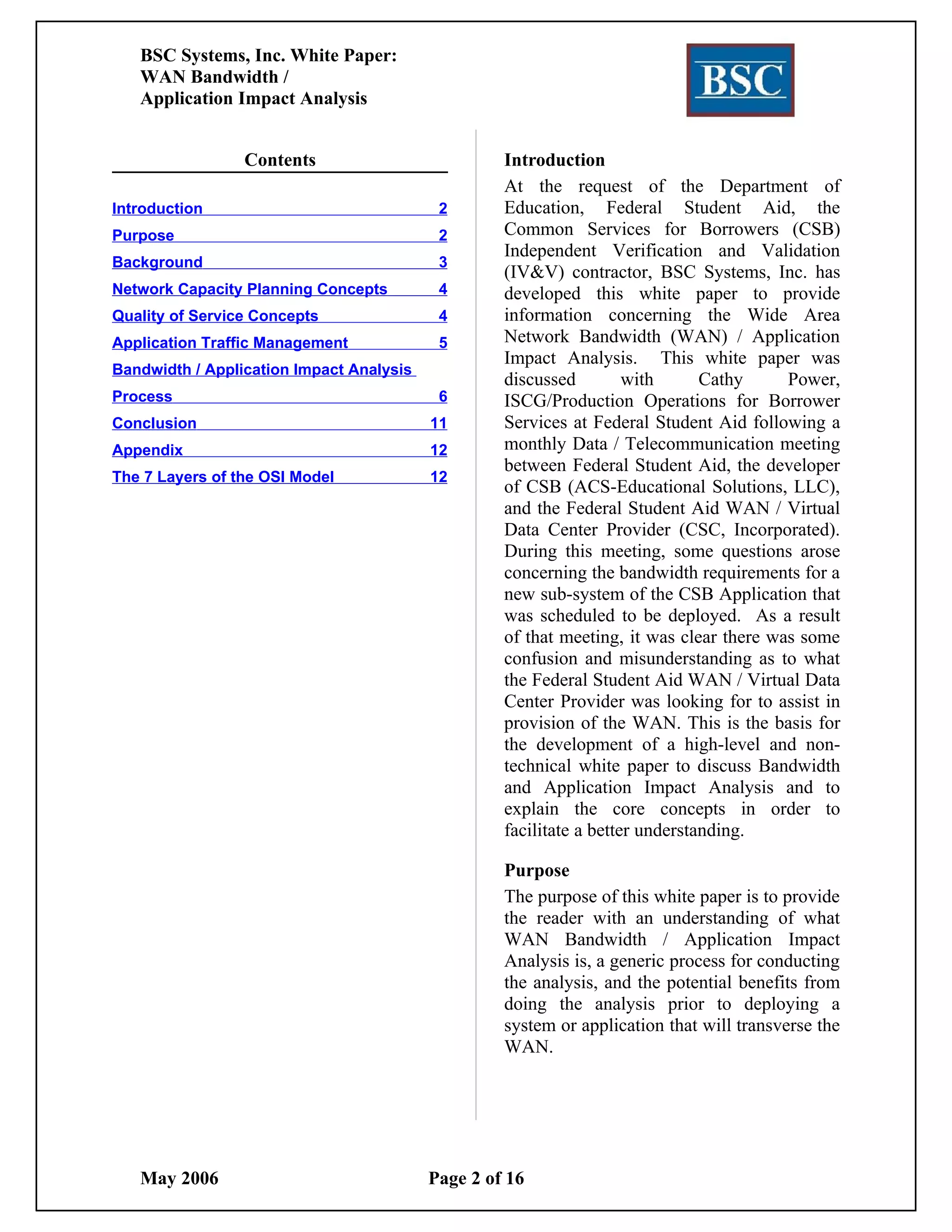 Wide Area Network (WAN) Bandwidth / Application Impact Analysis | DOC