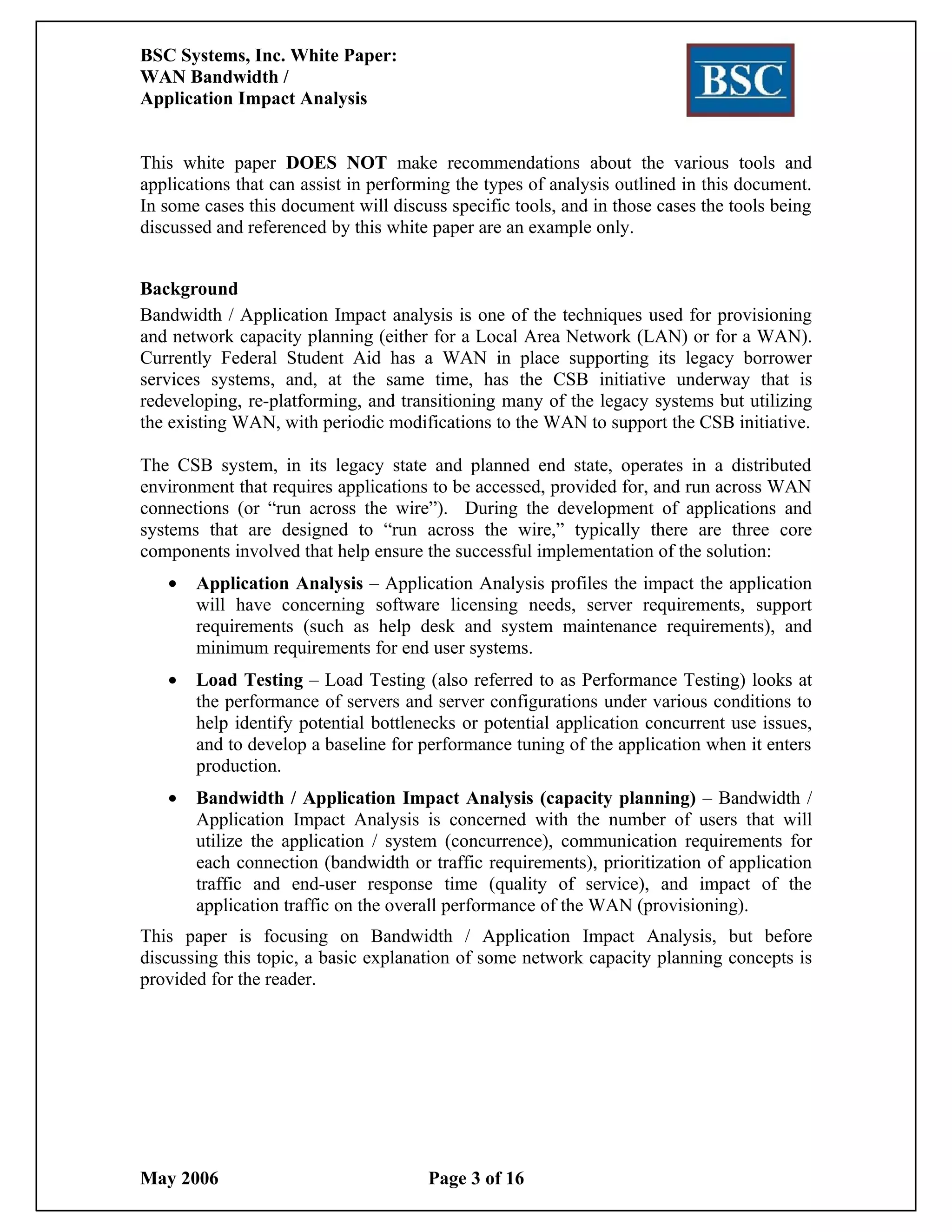 Wide Area Network (WAN) Bandwidth / Application Impact Analysis | DOC