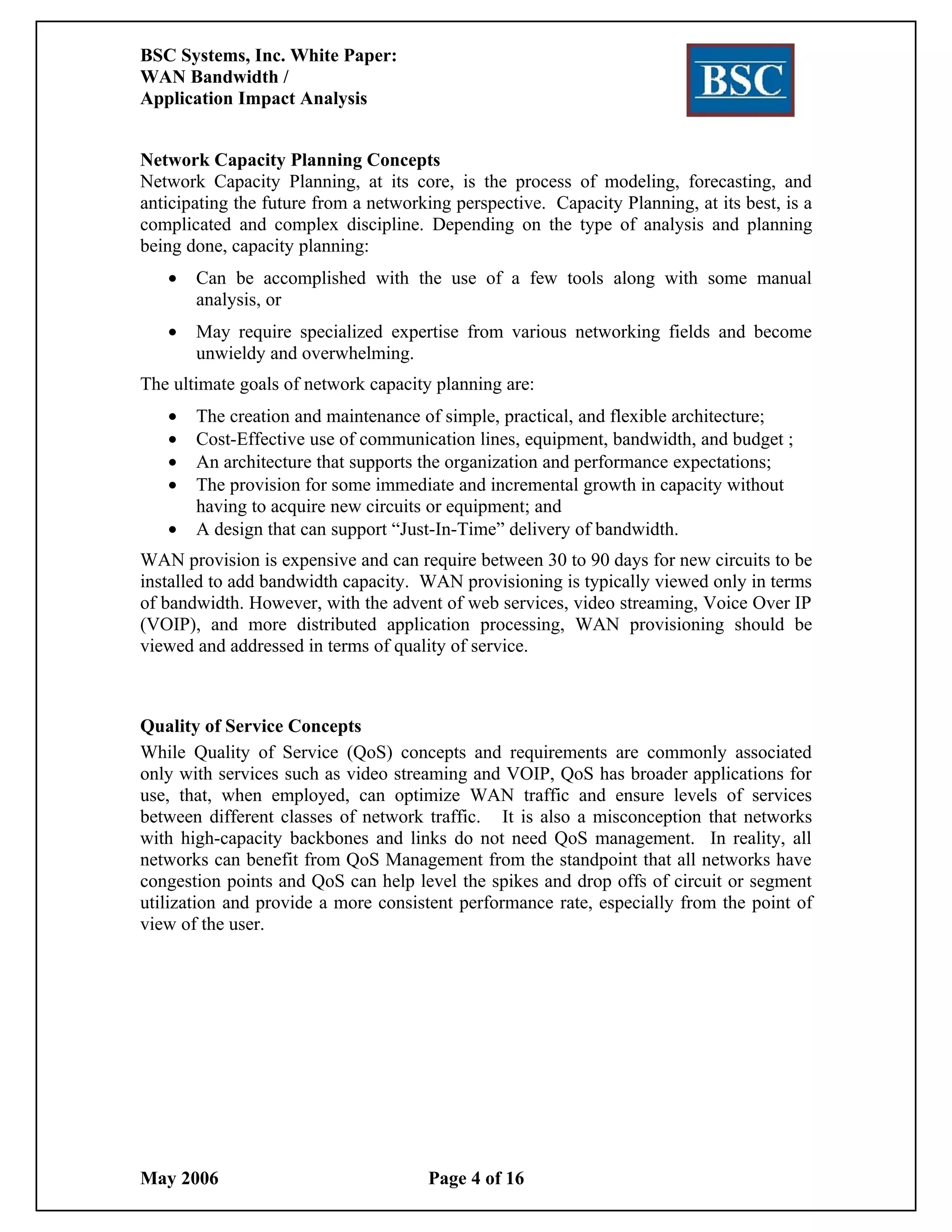 Wide Area Network (WAN) Bandwidth / Application Impact Analysis | DOC