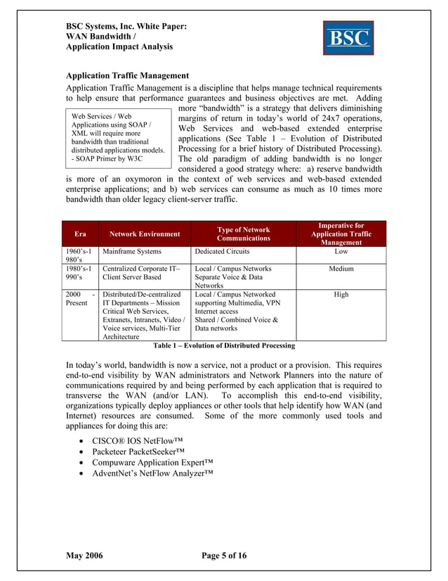Wide Area Network (WAN) Bandwidth / Application Impact Analysis | DOC