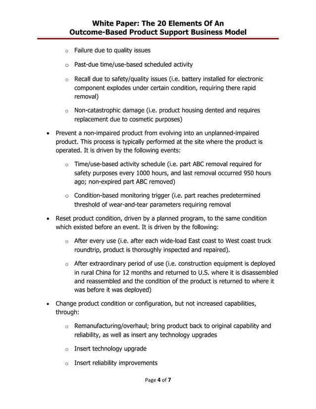 20 Points of an Outcome Based Product Support Business Model ...