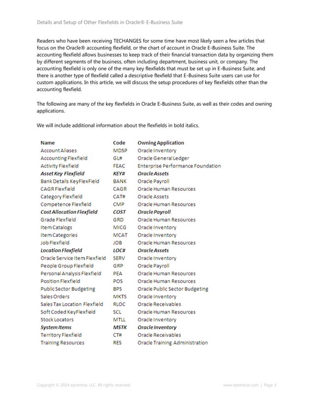 Details and Set-up of Other FlexFields in Oracle E-Business Suite | PDF