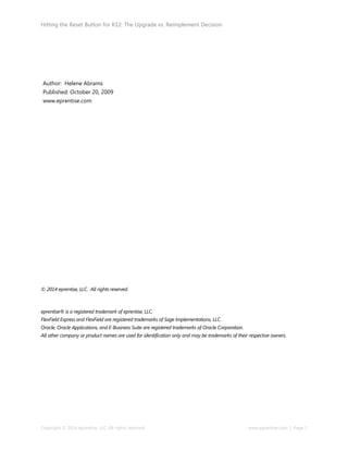 Hitting the Reset Button for R12 - The Upgrade vs Reimplement Decision | PDF
