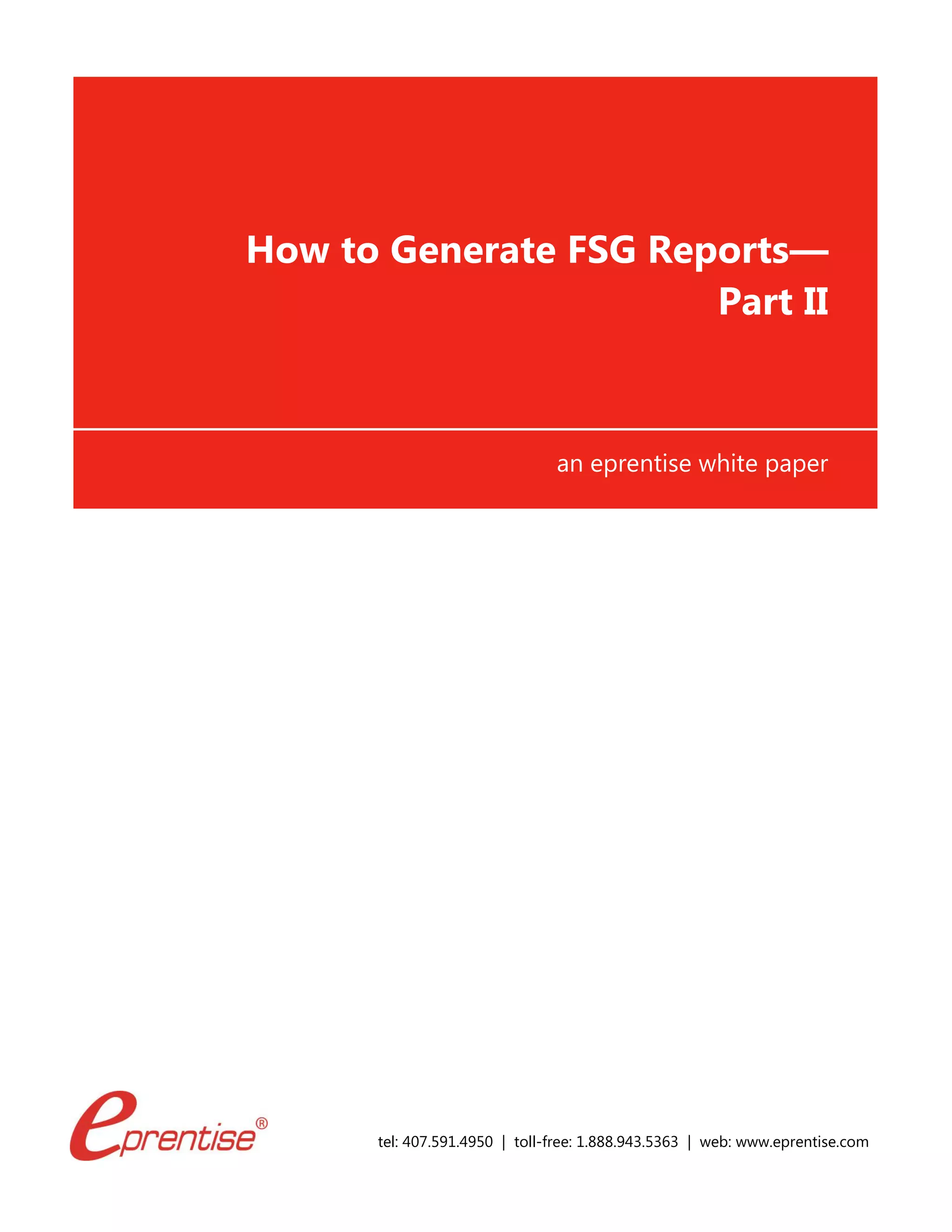 How to Generate FSG Reports - Part II | PDF