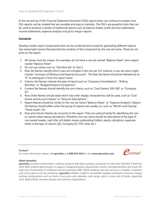 How to Generate FSG Reports - Part II | PDF