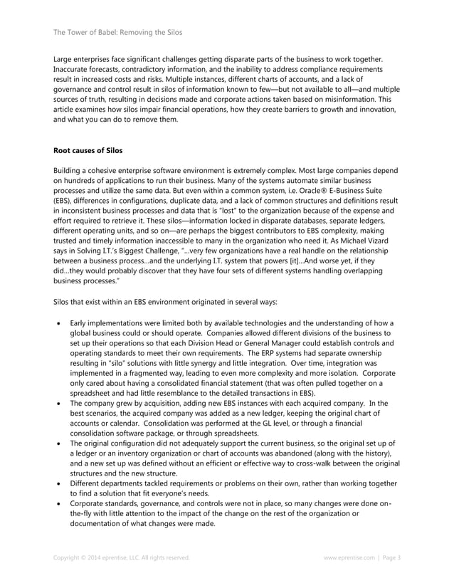 The Tower of Babel: Removing the Silos | PDF | Business Accounting ...