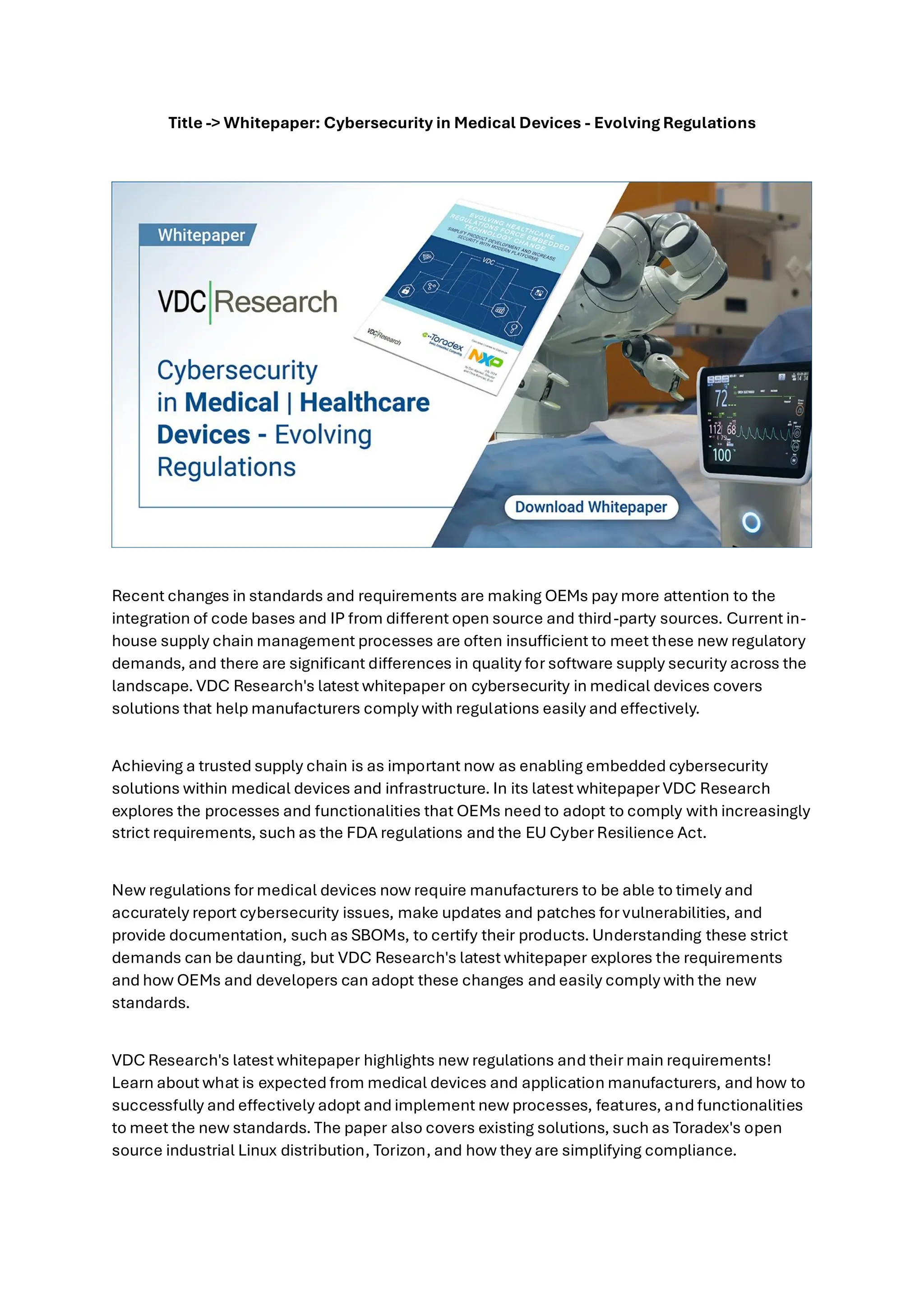 Whitepaper Cybersecurity in Medical Devices | PDF