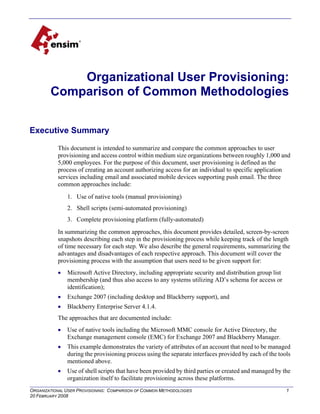 User Provisioning, Comparison of Common Methodologies, Cloud Provisioning | PDF