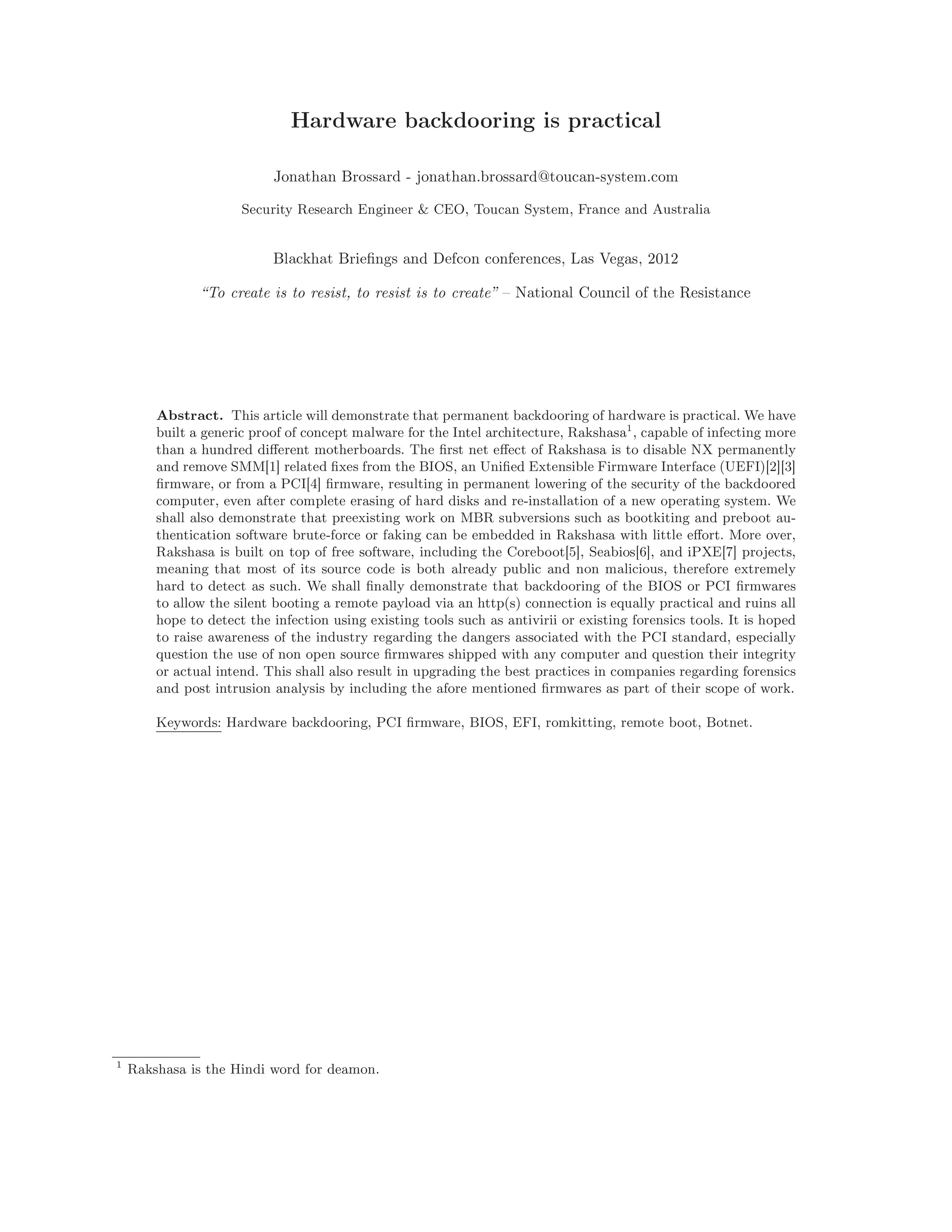 Hardware backdooring is practical | PDF