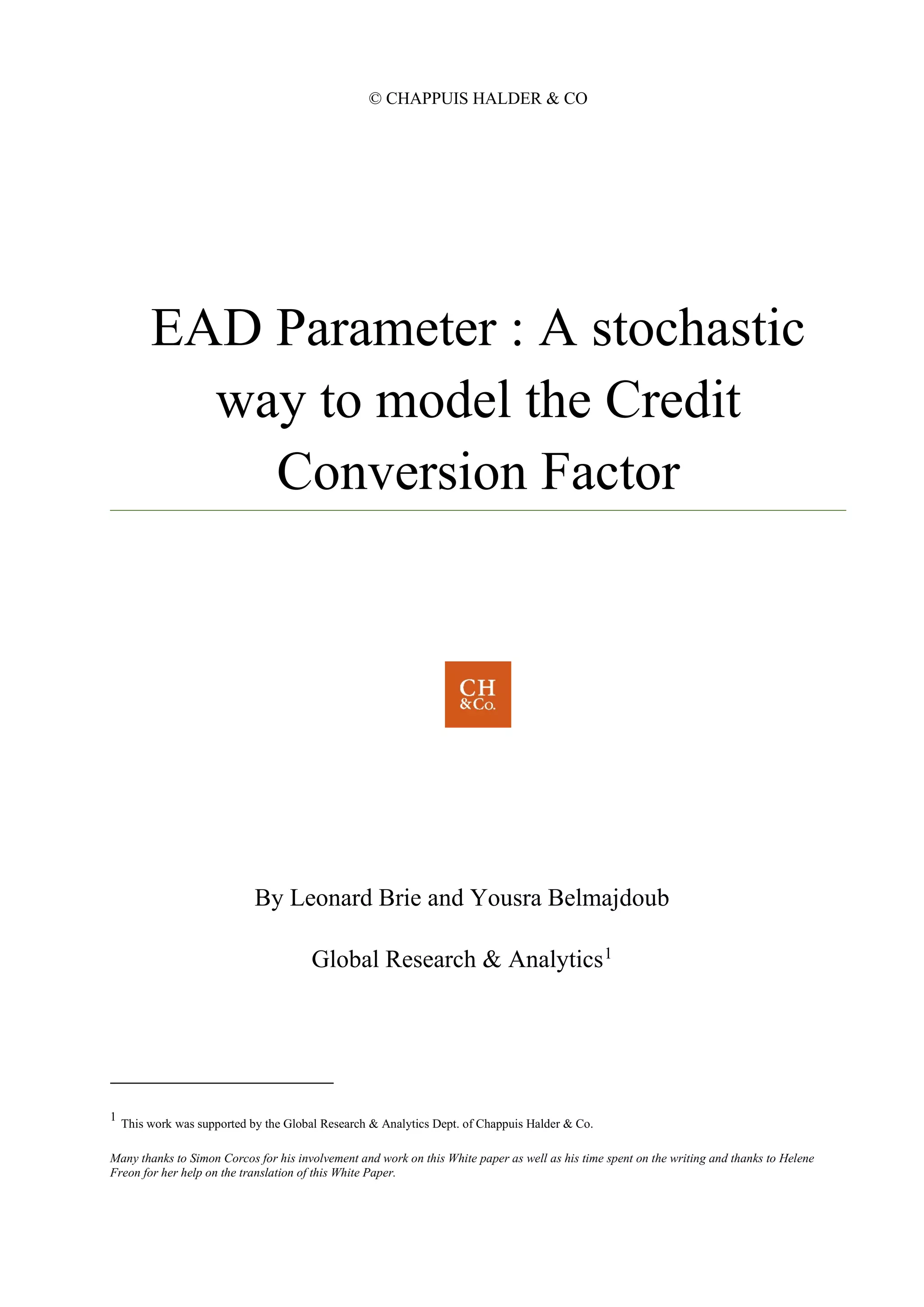 Ead Parameter A Stochastic Way To Model The Credit Conversion Factor Pdf Business