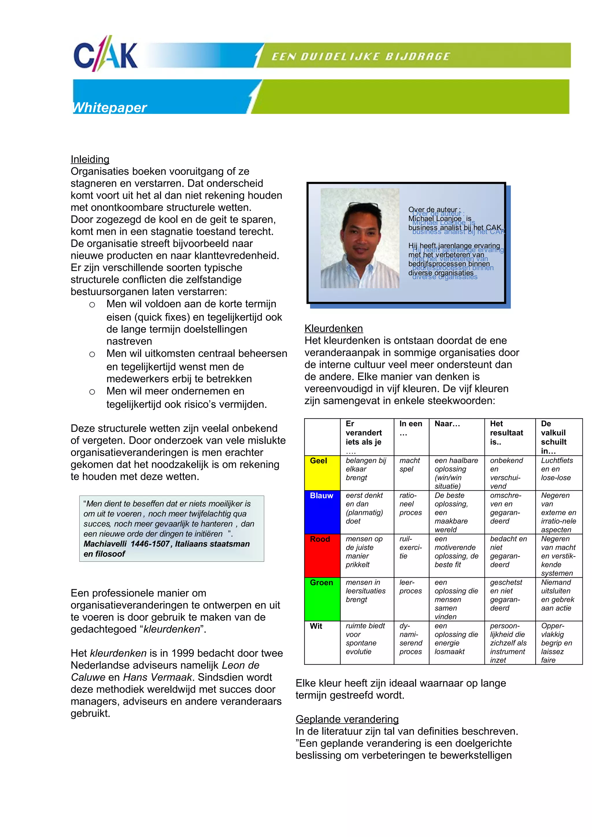 Whitepaper Kleurdenken In Organisatieveranderingen | DOC