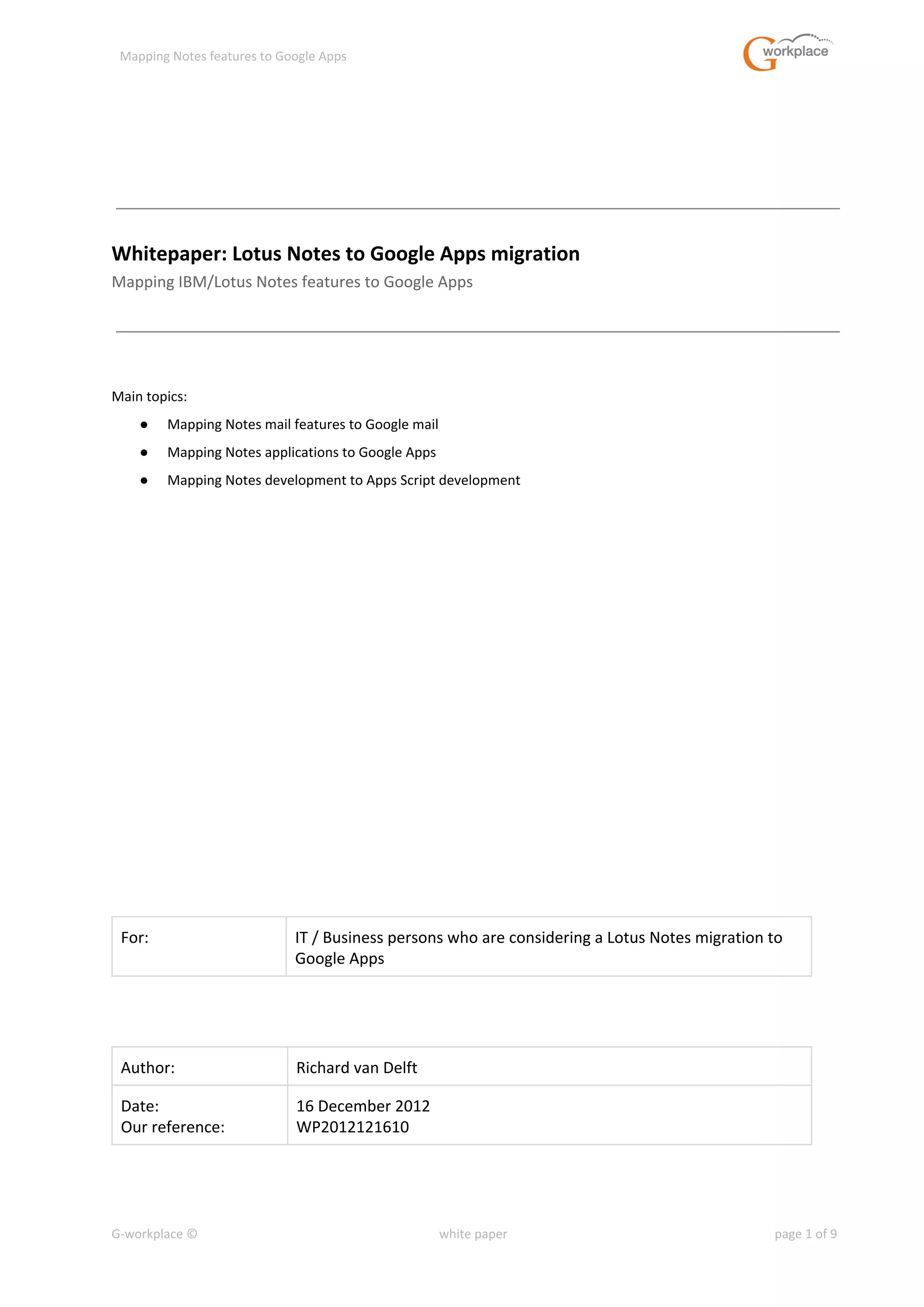 White paper Lotus to Google: feature mapping | PDF | Desktop Publishing ...