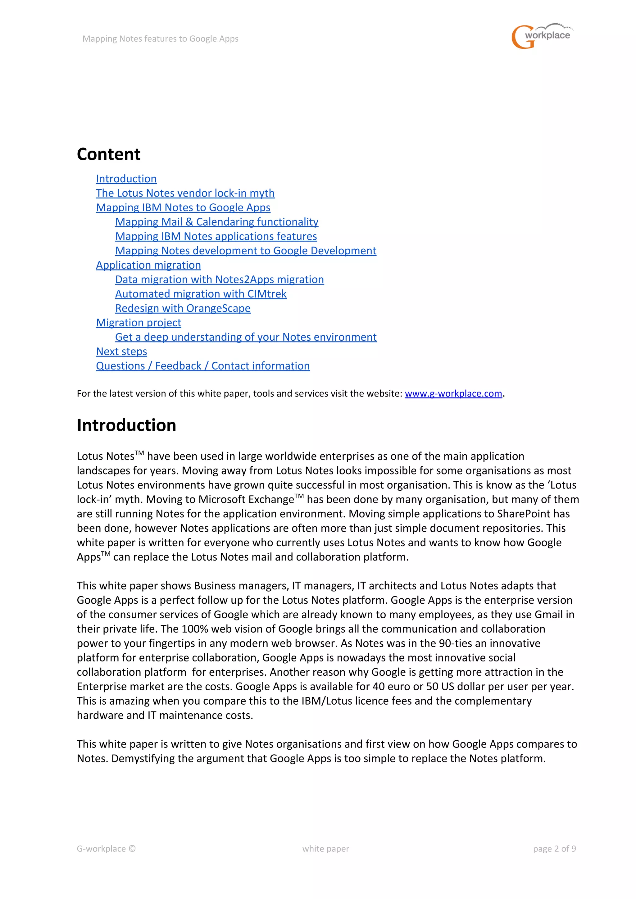 White paper Lotus to Google: feature mapping | PDF | Desktop Publishing ...