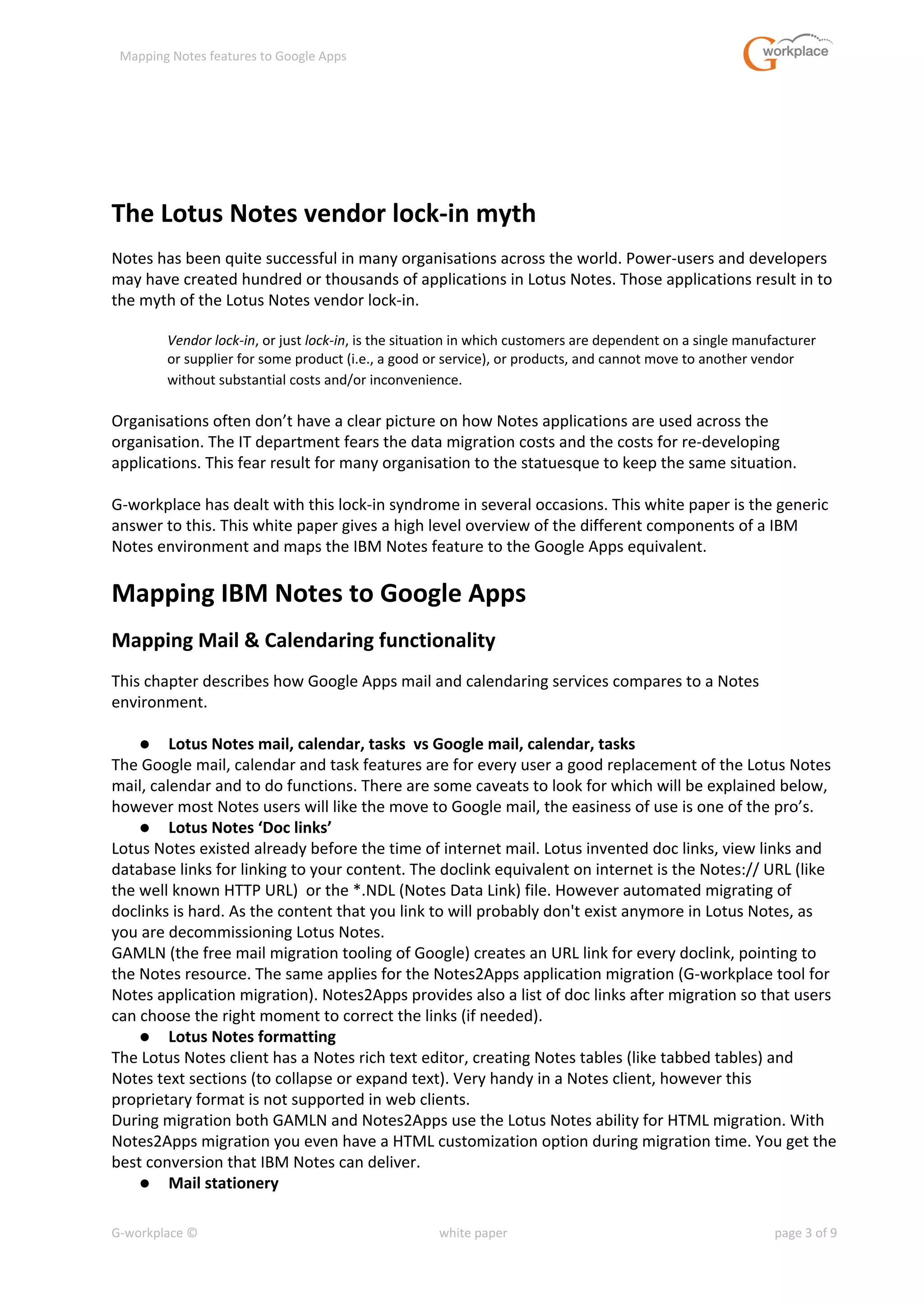 White paper Lotus to Google: feature mapping | PDF