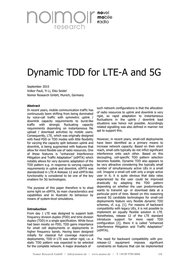 White Paper Dynamic Tdd For Lte A Eimta And 5g Pdf Computer Networking Computing