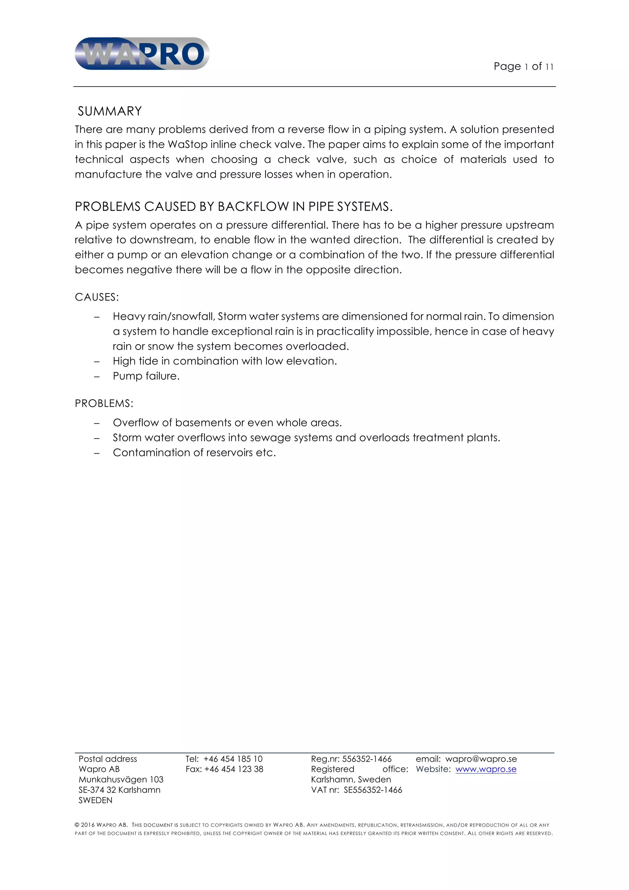 White paper on headloss prepared by Wapro AB | PDF
