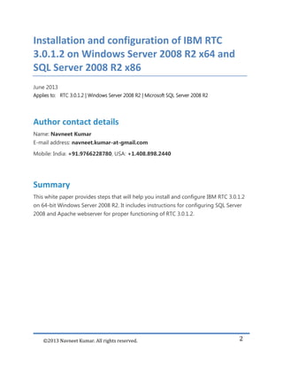 Whitepaper on Installation and configuration if IBM RTC 3.0.1.2 on ...