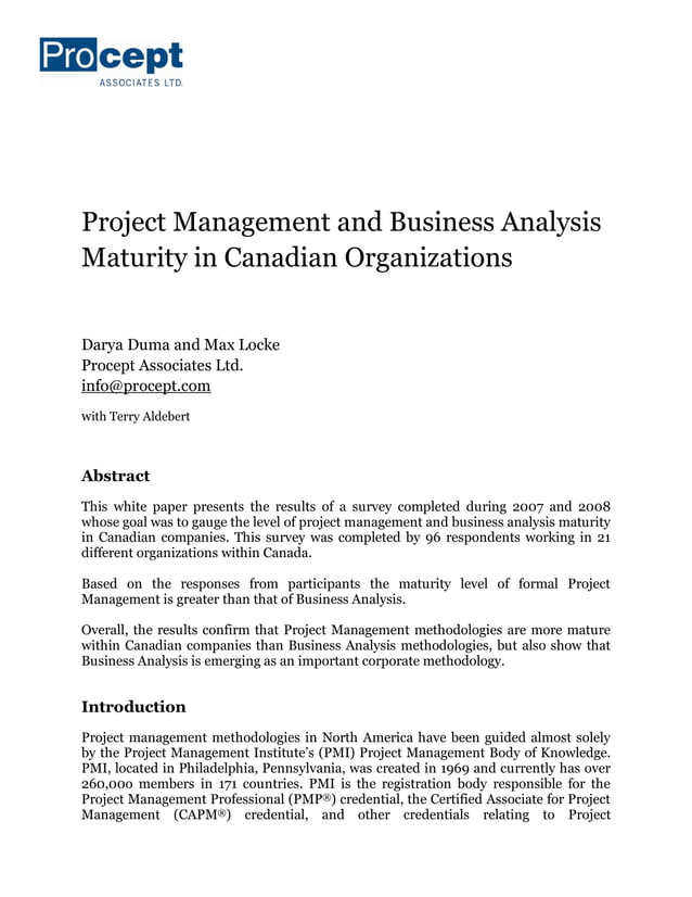 White Paper:Project Management And Business Analysis Maturity | PDF
