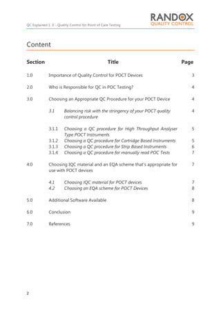 Quality Control for Point of Care Testing - White Paper | PDF | Medical ...
