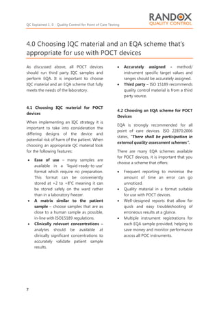 Quality Control for Point of Care Testing - White Paper | PDF | Medical ...