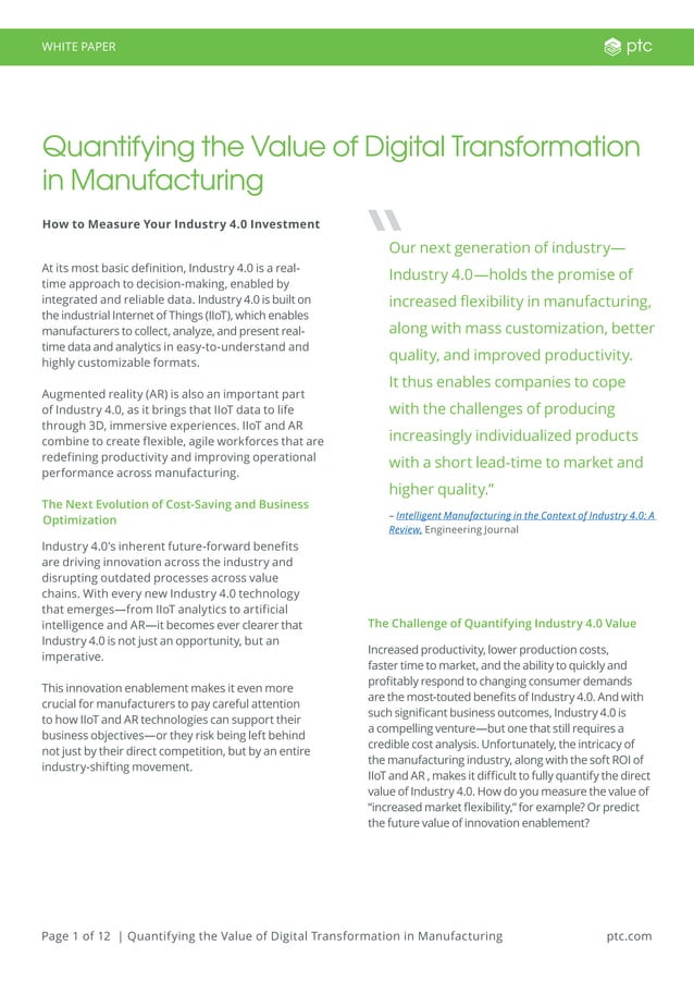 Quantifying the Value of Digital Transformation in Manufacturing | PDF