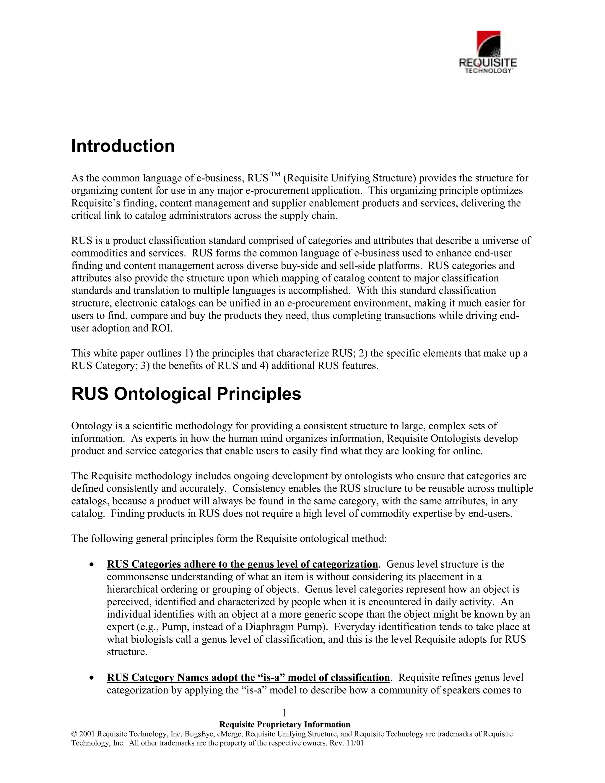 "What Is RUS?" - Requisite Unifying Structure (RUS) - Requisite Technology (2001) | PDF