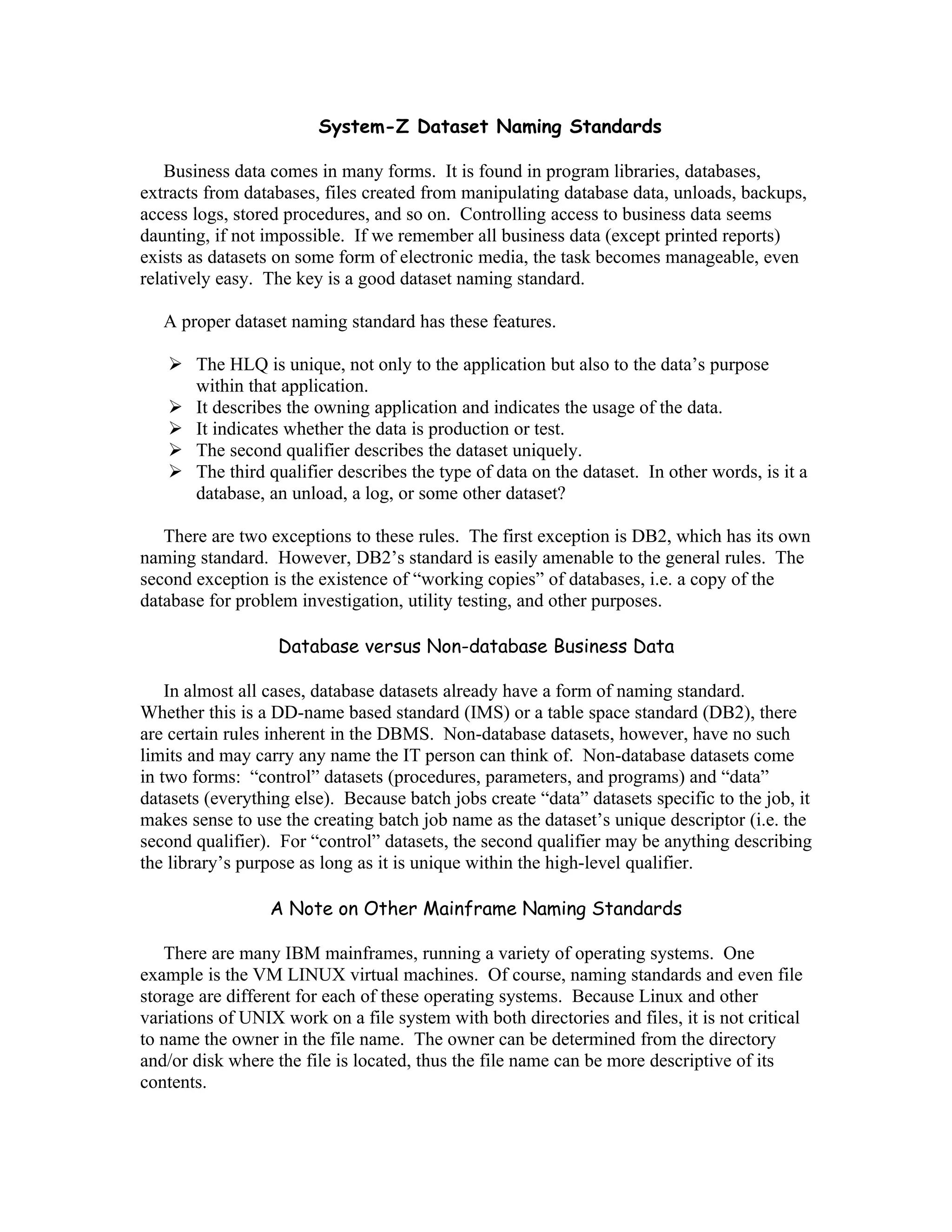 White Paper, System Z Dataset Naming Standards | PDF