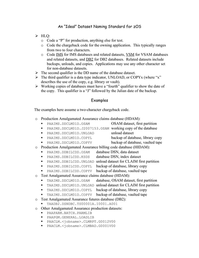 White Paper, System Z Dataset Naming Standards | PDF