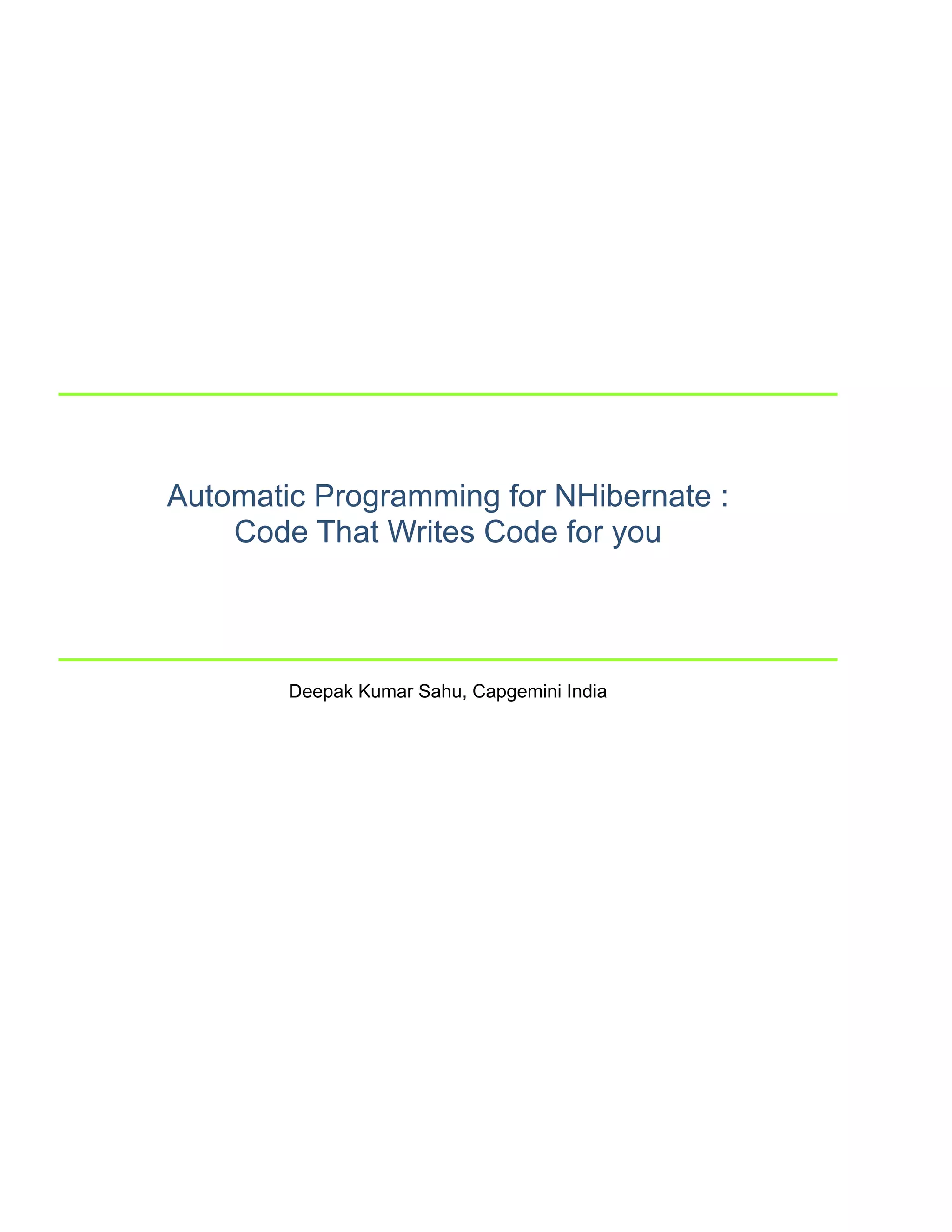 Code That Writes Code : Automatic Programming for NHibernate | PDF