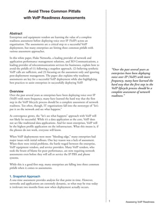 Avoid Three Common Pitfalls With VoIP Readiness Assessments | PDF