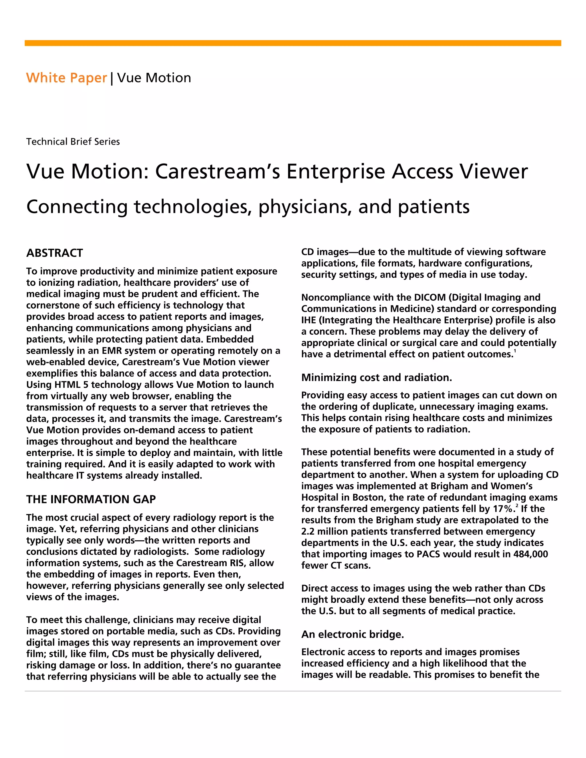 Vue Motion: Carestream’s Enterprise Access Viewer | PDF