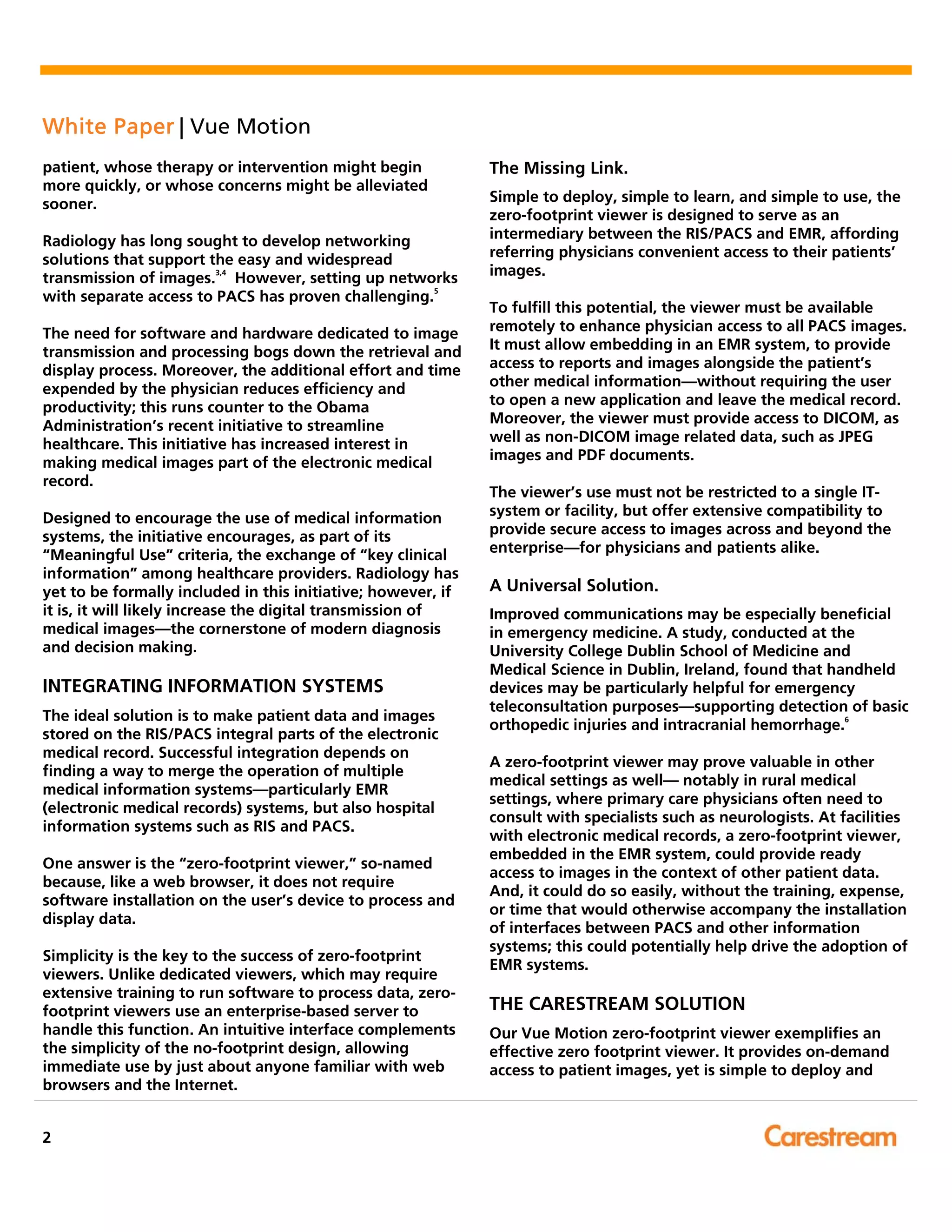 Vue Motion: Carestream’s Enterprise Access Viewer | PDF