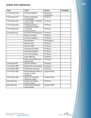 Planning a Successful Webinar: timelines, checklists, tools and tips | PDF