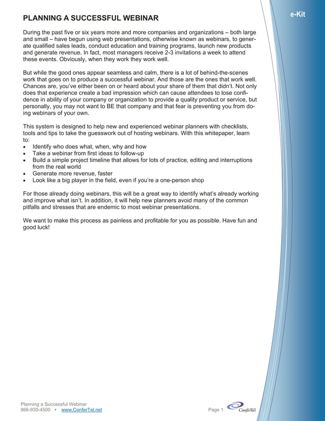 Planning a Successful Webinar: timelines, checklists, tools and tips | PDF