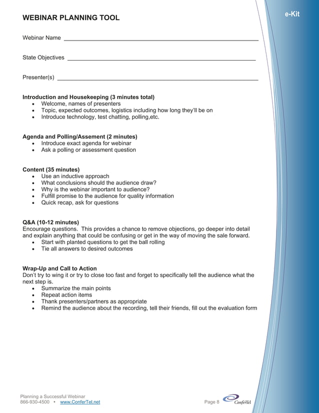 Planning a Successful Webinar: timelines, checklists, tools and tips | PDF