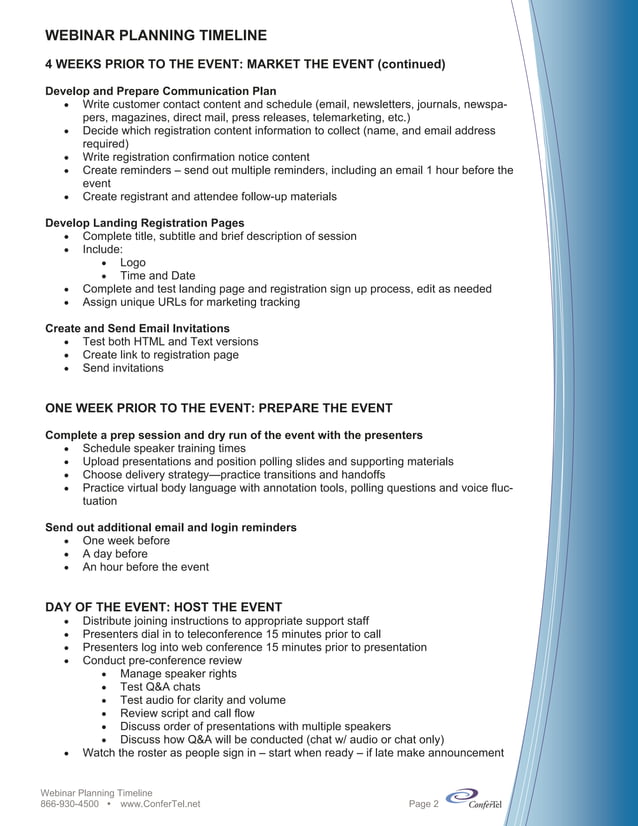 Webinar Planning Timeline | PDF