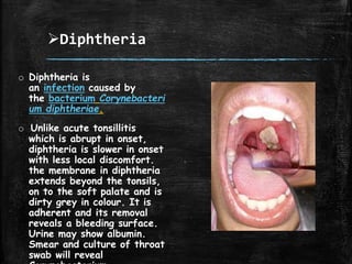 White patch on the tonsil – differential diagnosis | PPTX