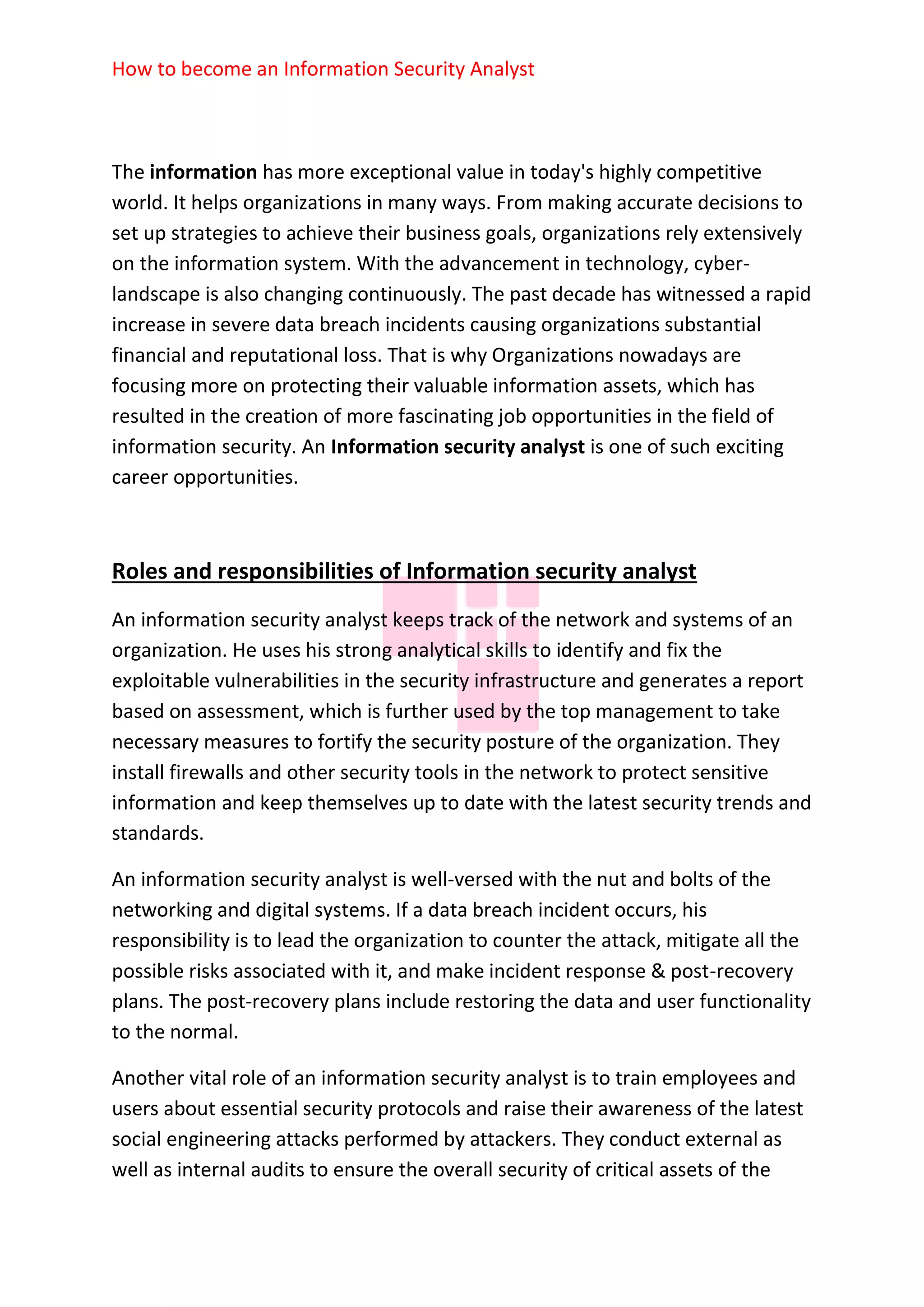 Information Security Analyst Infosec Train Pdf