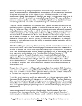 White Privilege Unpacking The Invisible Knapsack